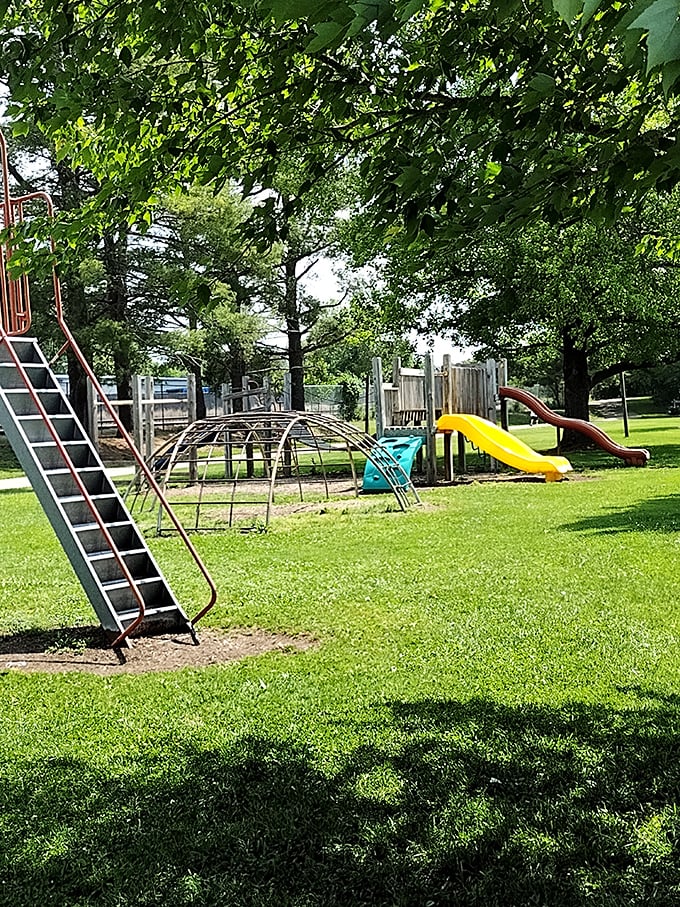 Kids find their own slice of small-town paradise at this welcoming playground, where simple pleasures and fresh air create childhood memories.