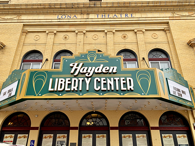 The Liberty Center's marquee lights up downtown with the promise of entertainment that doesn't require a second mortgage for tickets.