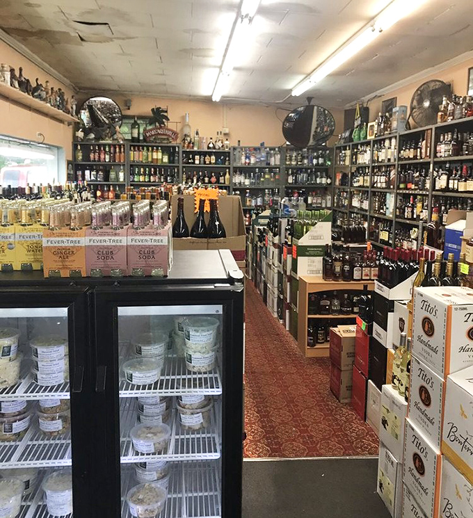 The liquor aisle&mdash;where bourbon country meets convenience. A spirits selection that would make your grandfather nod in approval.