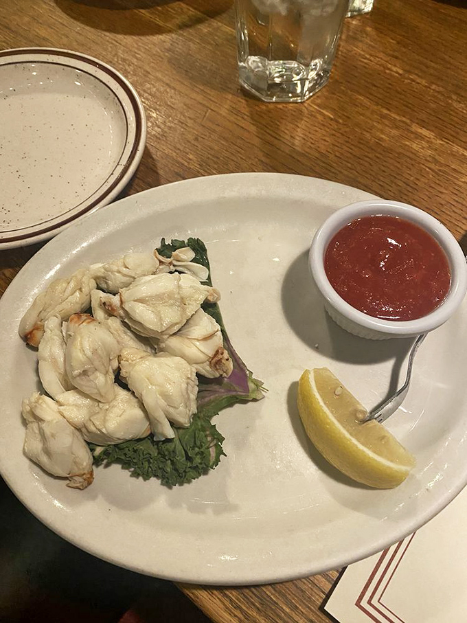 Lump crab meat, sweet and delicate, served with a wedge of lemon and cocktail sauce&mdash;simplicity that lets quality speak for itself.