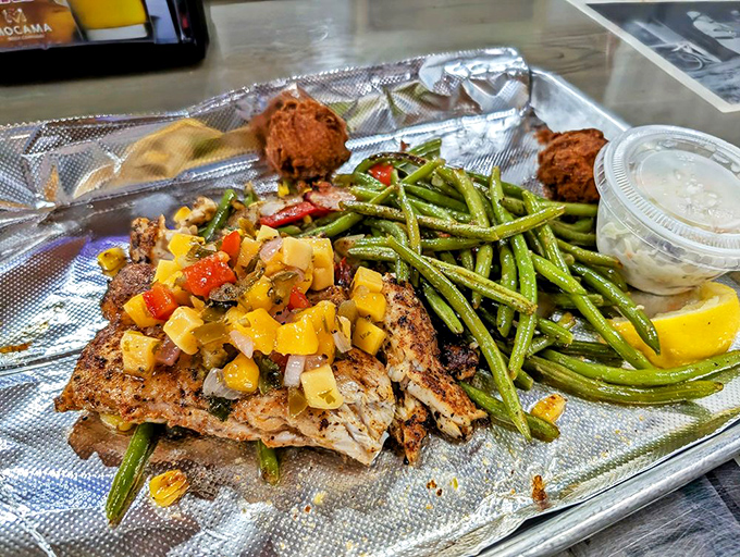 A fish fillet that's been introduced to just the right amount of spice. The colorful toppings aren't just garnish &ndash; they're the supporting cast.