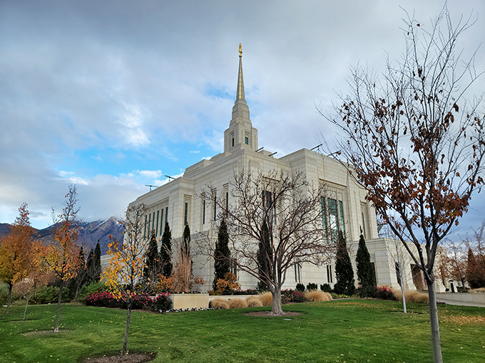 The Ogden Temple creates a striking silhouette against the Wasatch Mountains, adding spiritual dimension to this retirement-friendly community.