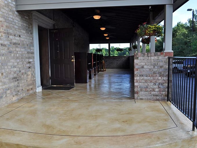 The covered patio entrance offers a moment of transition, like the culinary equivalent of clearing your palate before the main event.