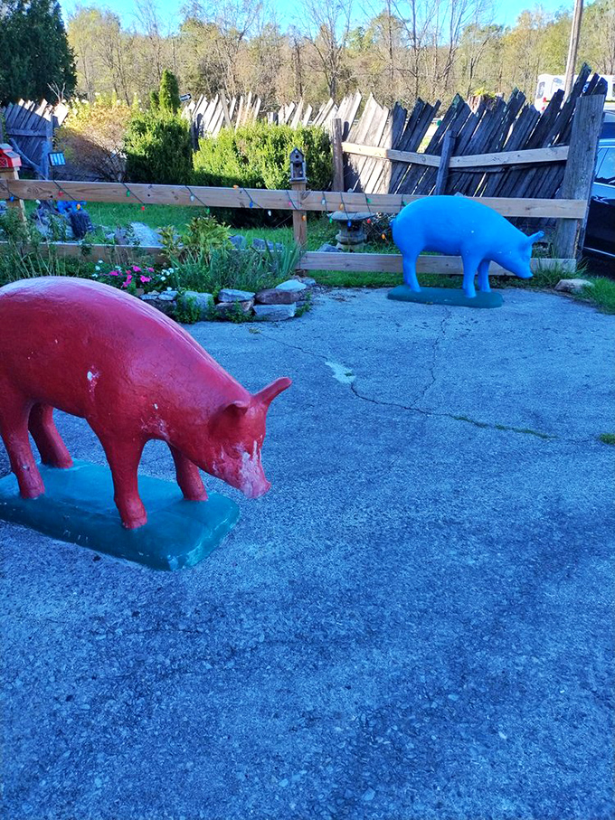 Even outside, the whimsy continues with colorful pig sculptures that seem to say, "Yes, we take our food seriously, but ourselves? Not so much."