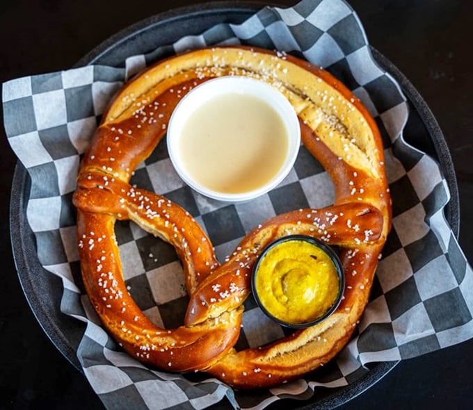 The pretzel that launched a thousand dips. Warm, salty perfection with cheese sauce that would make a Bavarian shed tears of joy.