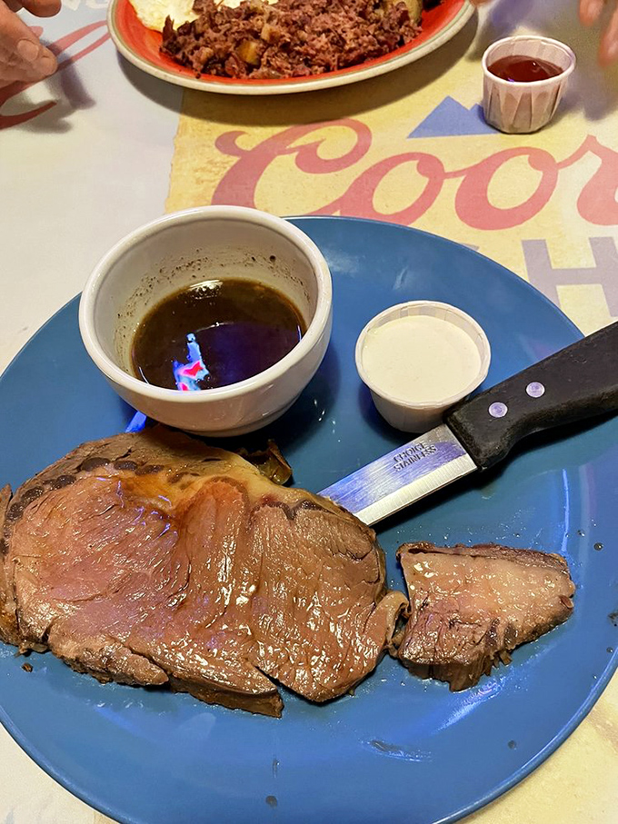 Prime rib so perfectly pink it makes you wonder if the chef has some kind of meat telepathy. The au jus is liquid gold.