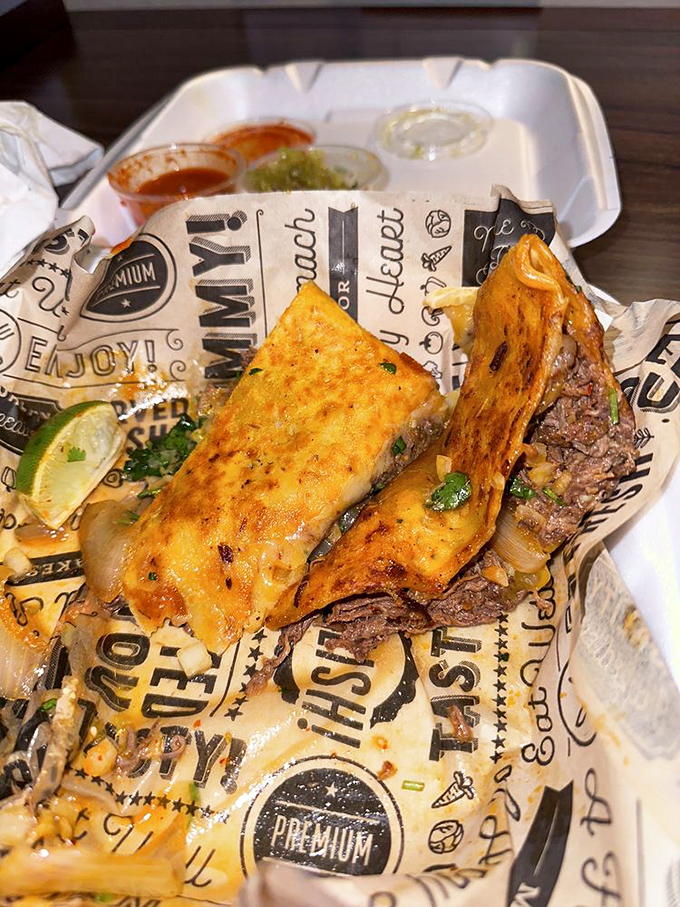 When a quesadilla and birria have a beautiful baby. The cheese-to-meat ratio here deserves a standing ovation.