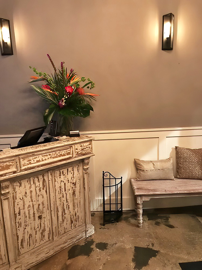 The reception area says "we've been expecting you" with distressed wood that tells more stories than your uncle after three beers.