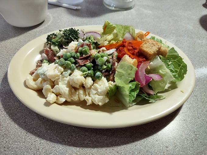 A salad that actually satisfies &ndash; crisp vegetables, creamy macaroni, and enough variety to make you forget you ordered "just a salad."