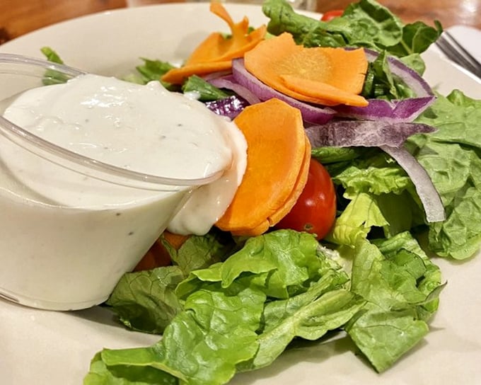 Even the salad deserves attention&mdash;fresh, colorful, and topped with house-made dressing that puts bottled versions to shame.