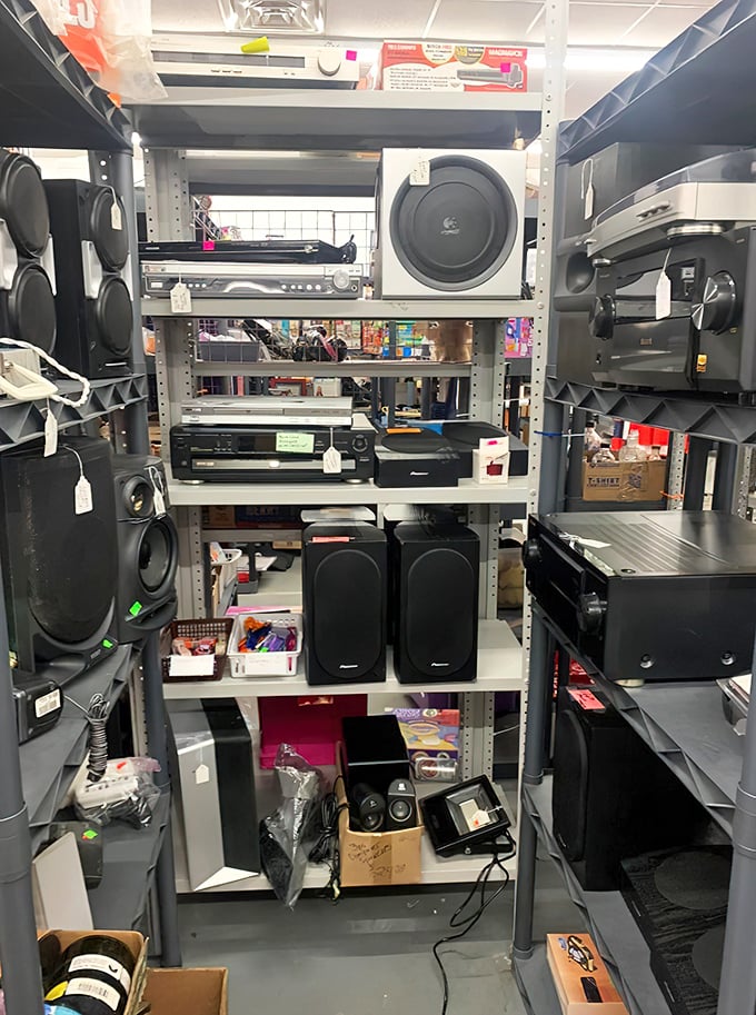 A tech graveyard or audiophile paradise? Yesterday's cutting-edge speakers wait for someone who appreciates analog warmth over digital precision.