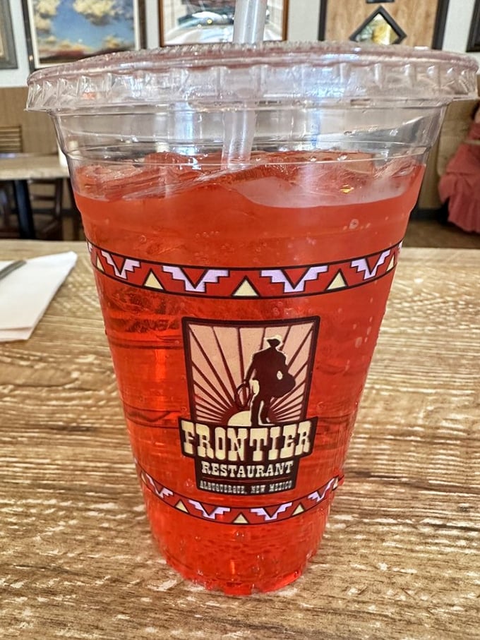 Even the drinks at Frontier get dressed up for the occasion&mdash;this isn't just any strawberry soda, it's wearing the restaurant's iconic cowboy logo.