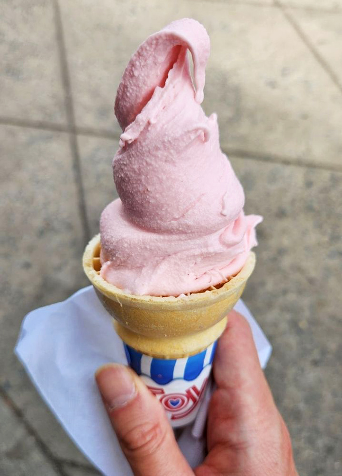That pink peak of strawberry custard isn't just a cone&mdash;it's a monument to simplicity. Sometimes the classics need no improvement.