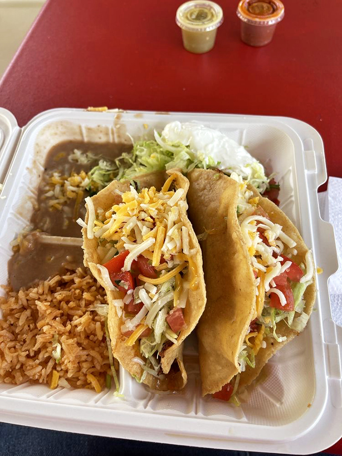 Taco Tuesday's poster child! Crisp shells, perfectly seasoned fillings, and that rice&mdash;oh, that rice&mdash;deserves its own fan club.