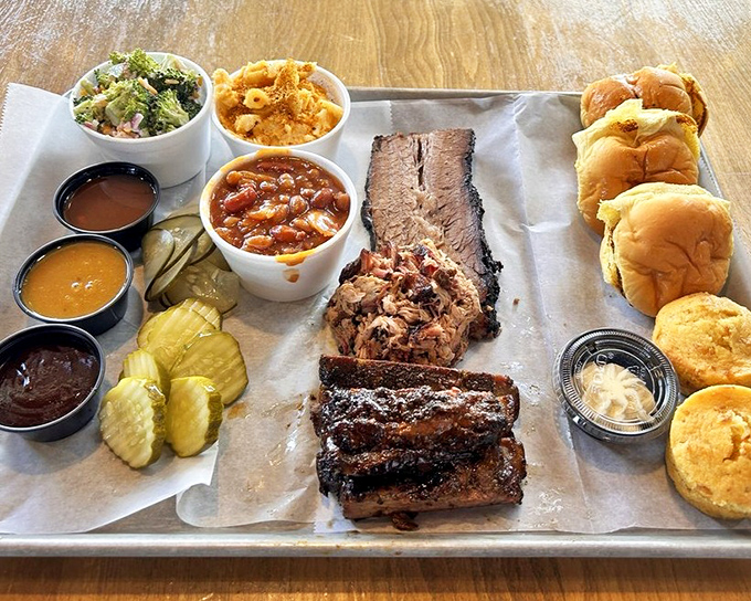 This isn't just a tray; it's a barbecue dissertation. Every element tells its own delicious story while contributing to the mouthwatering bigger picture.