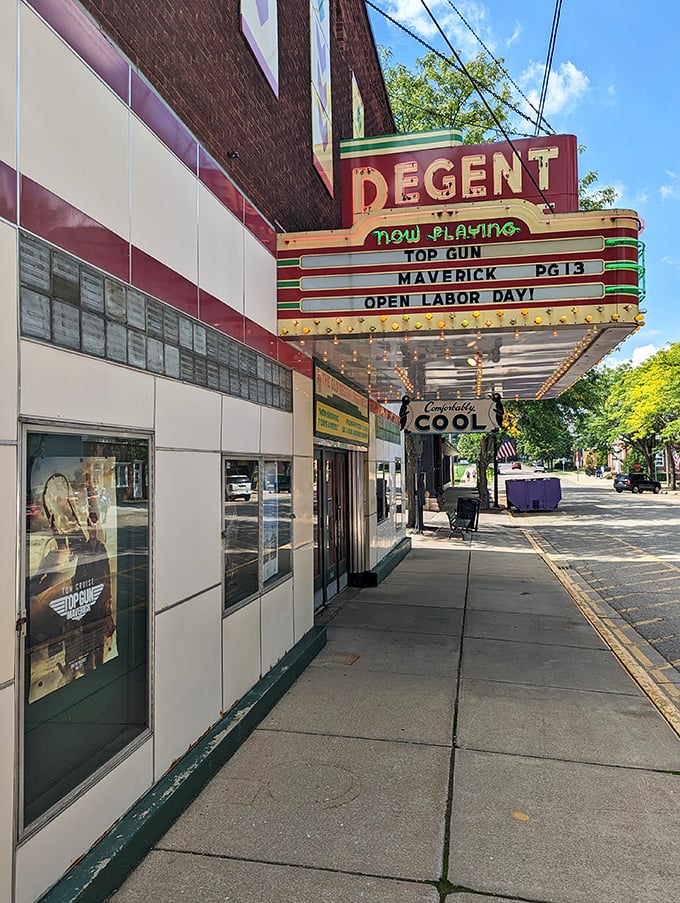 The Regent Theatre's vintage marquee lights up downtown with nostalgic charm &ndash; movies are better when the popcorn comes with a side of history.