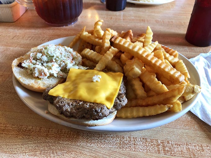 A burger that understands the assignment: hand-formed patty, melty cheese, and those crinkle-cut fries that somehow taste better than the straight ones.