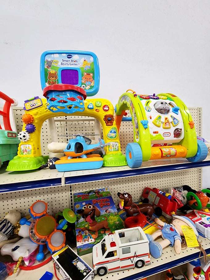 Childhood joy at bargain prices. These colorful learning toys prove one generation's castoffs become another's developmental milestones.