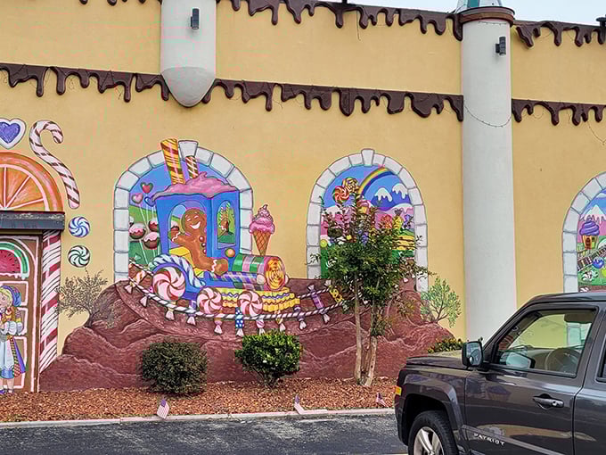 Fairy tale murals that make you wonder if that gingerbread castle serves candy taxes to its citizens or just runs on sugar power.