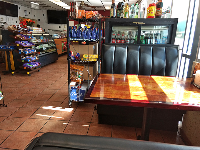 Sunlight streams through the windows, illuminating shelves of imported treats—the perfect backdrop for a meal that transports you across continents.