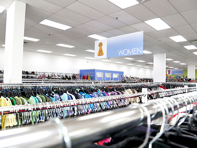 The women's department stretches to the horizon like a sea of fashion possibilities. Each rack holds someone's former favorite waiting to become yours.
