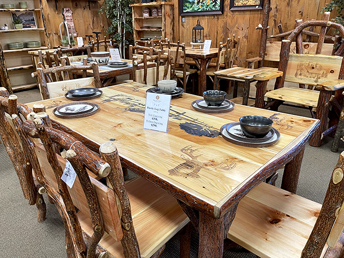Rustic furniture craftsmanship that brings the outdoors inside &ndash; these hand-hewn tables tell stories even before you've gathered around them for dinner.