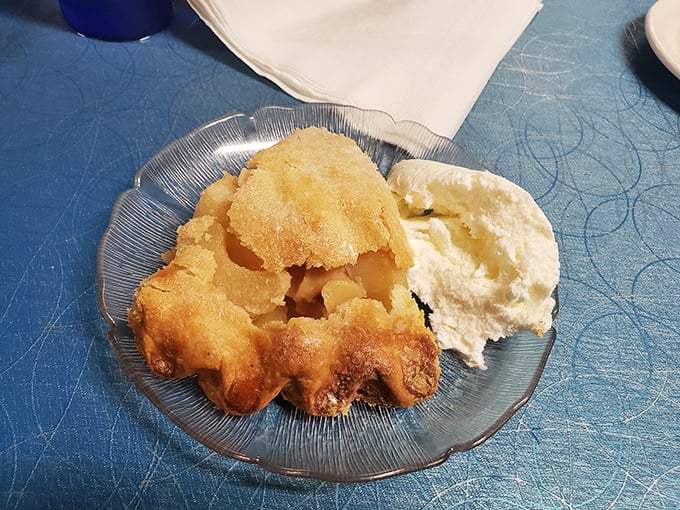 Golden-fried perfection meets vanilla ice cream in this apple pie &agrave; la mode. The contrast of warm apple filling and cold ice cream creates a temperature tango in your mouth.