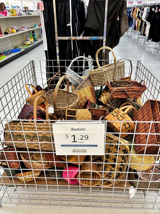 A basket of baskets&mdash;the ultimate thrift store inception. At that price, you could start a collection that would make any picnic enthusiast jealous.