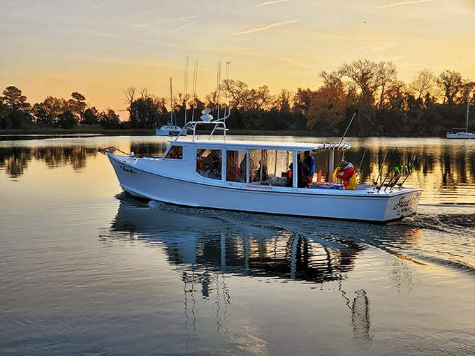 Sunset cruising on the Rappahannock – when the golden hour hits the water just right, even non-poets start waxing lyrical about nature's light show.