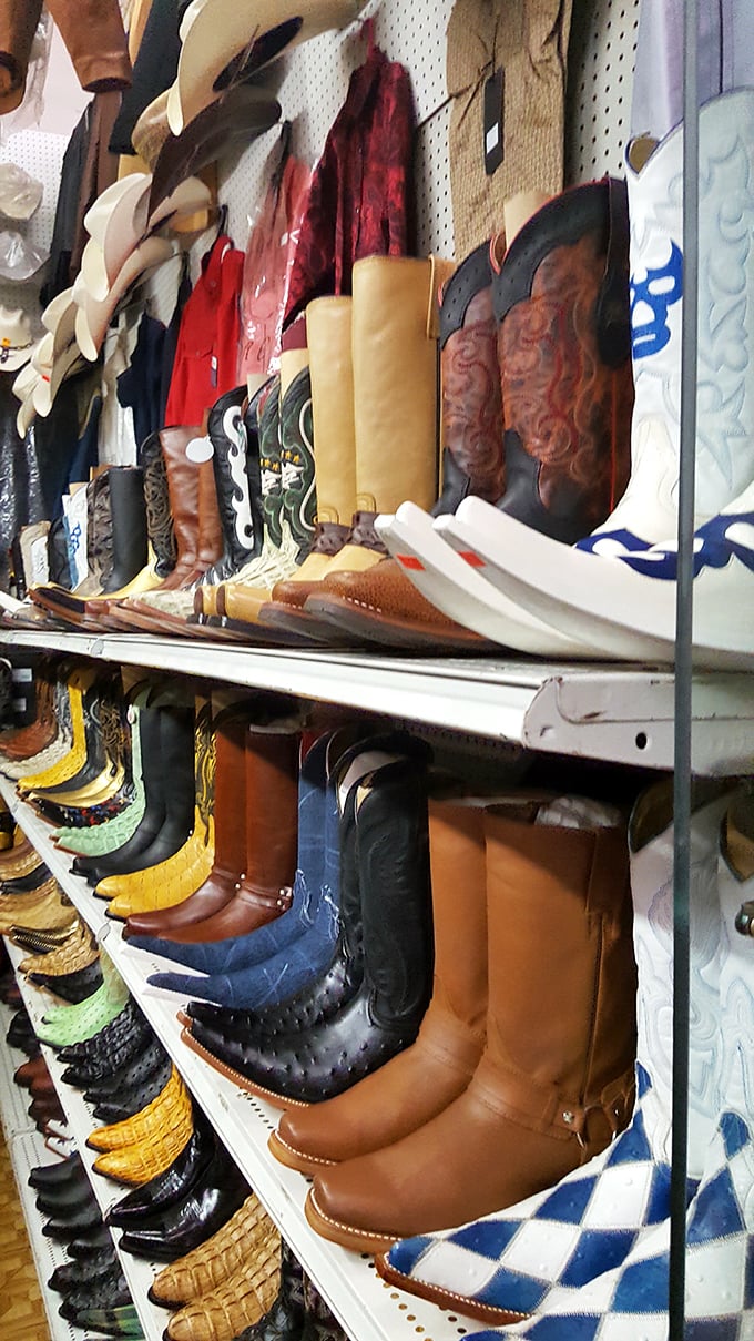 Cowboy dreams come true in the boot section, where Western style meets Maryland practicality. These aren't just footwear&mdash;they're statements.