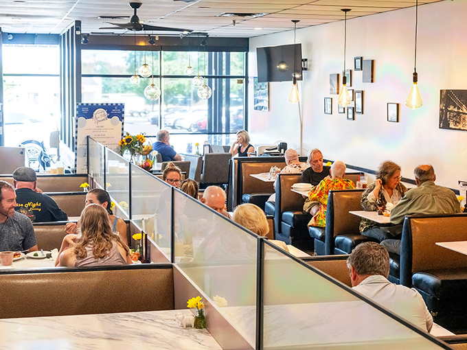 The dining room hums with conversation and clinking silverware – the soundtrack of good food being thoroughly enjoyed.