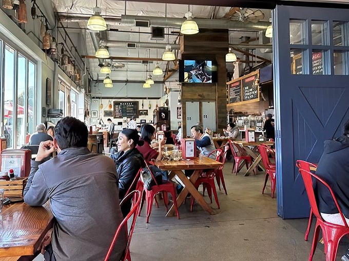 Where strangers become friends over the universal language of "mmm" and "you've got to try this." The red chairs are just a bonus.