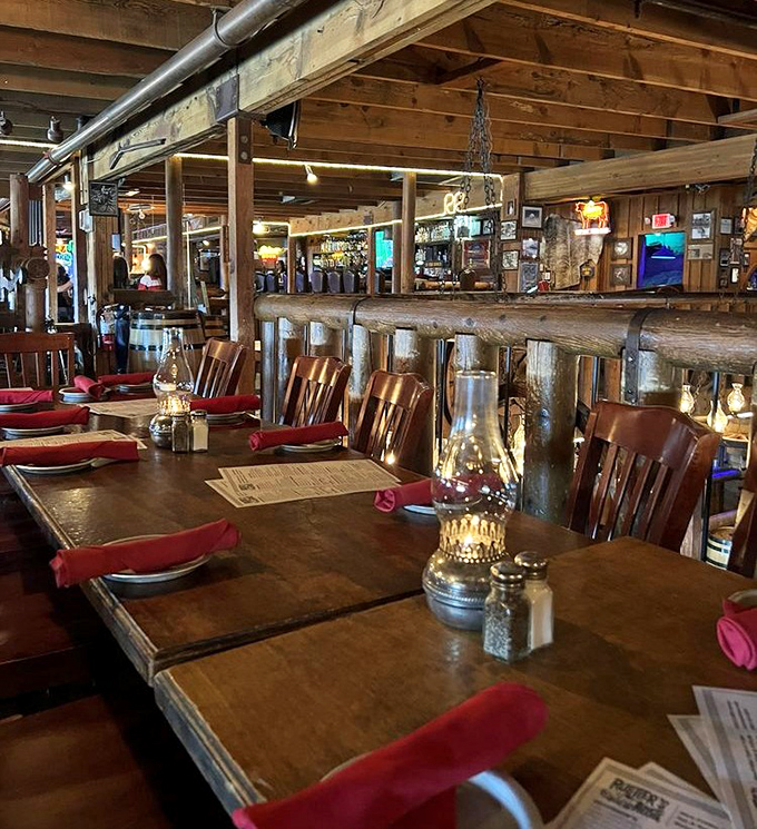 The dining room's Western atmosphere feels authentic without crossing into theme park territory - just right.