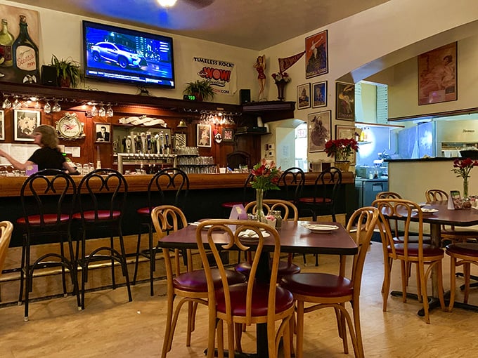 The dining area balances casual comfort with old-school charm &ndash; those wooden chairs have supported generations of happy eaters.