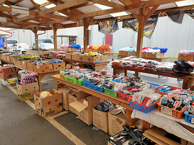 Organized chaos at its finest&mdash;these tables overflow with affordable trinkets and treasures, each cardboard box a potential goldmine of discoveries.