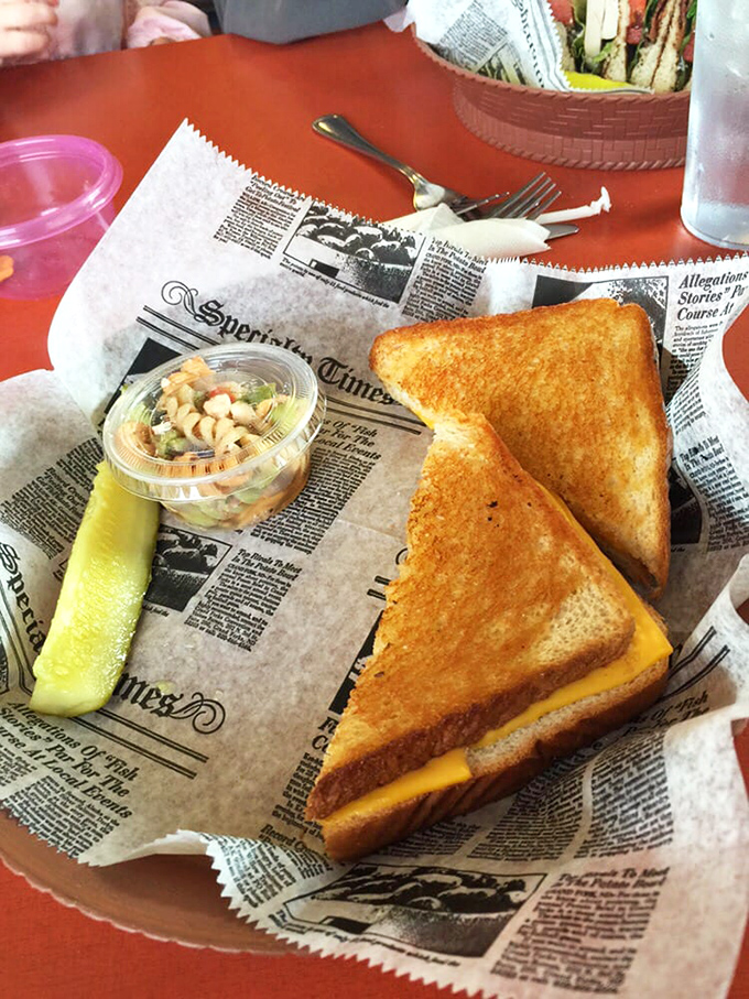 The humble grilled cheese, elevated to art form. That golden-brown exterior promises the gooey perfection waiting inside.