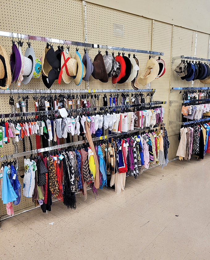 The hat section: where cowboy dreams and beach vacations hang side by side. Your next personality change is just a try-on away.