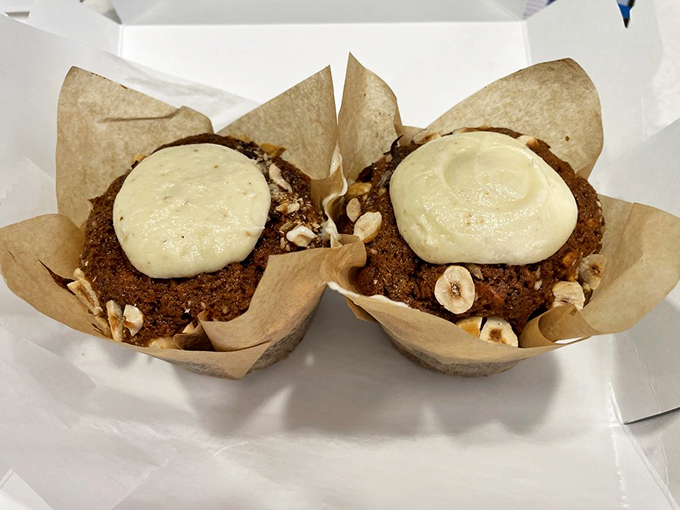 These hazelnut muffins with their perfect dollops of frosting are what breakfast pastries dream of becoming when they grow up.