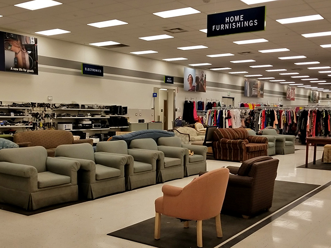 The furniture section resembles a living room museum spanning decades&mdash;mid-century modern mingles with overstuffed comfort in a design democracy.