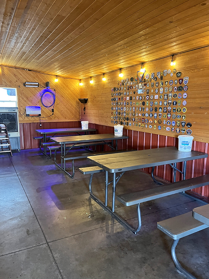 The dining area feels like the world's most delicious classroom, with those picnic tables practically begging you to make friends with fellow meat enthusiasts.