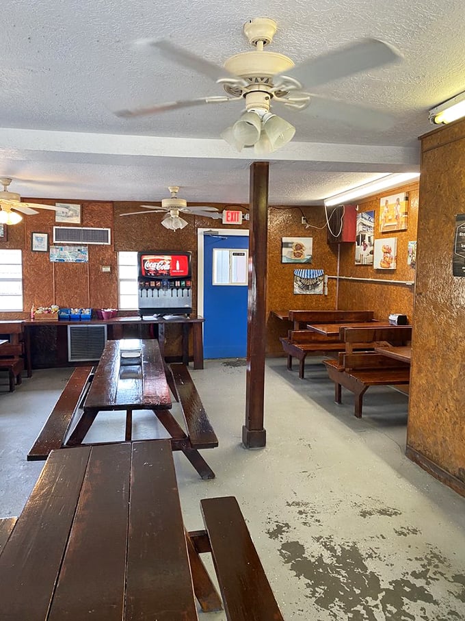 Wooden picnic tables and ceiling fans create the perfect atmosphere for savoring life's simple, delicious pleasures together.