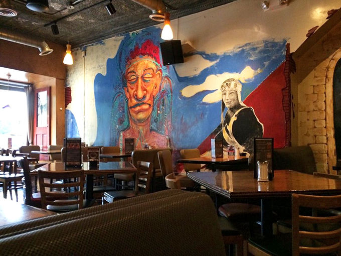 Colorful murals transform dining into an immersive experience. Eat with your eyes first, then everything else.