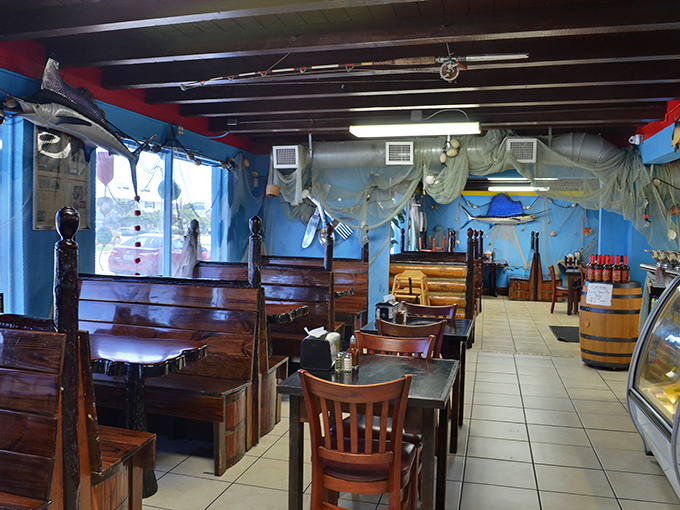 Church-like wooden pews and nautical decor – dining here feels like being invited to a fisherman's secret clubhouse.