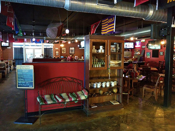 The cozy interior balances industrial elements with homey touches &ndash; like that inviting bench just waiting for you while your table is being prepared.