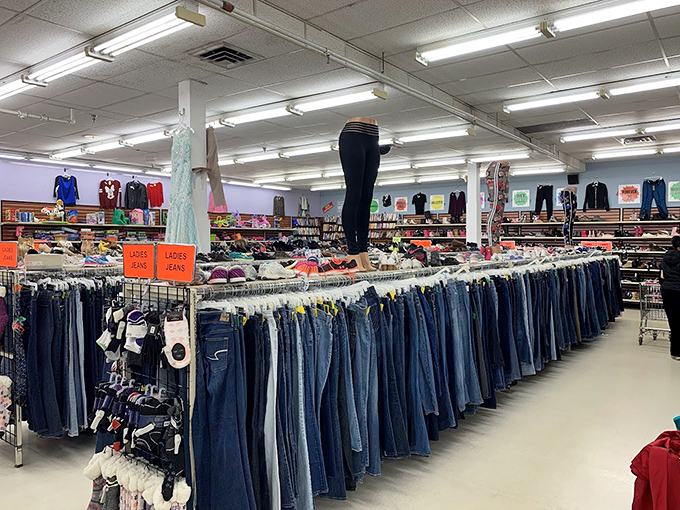 The denim section could clothe a small nation. Every shade of blue, every cut imaginable&mdash;jeans heaven for the patient treasure hunter.