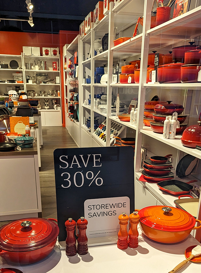 Le Creuset's fiery orange cookware stands at attention, tempting home chefs with the promise of Instagram-worthy meals and 30% off storewide.