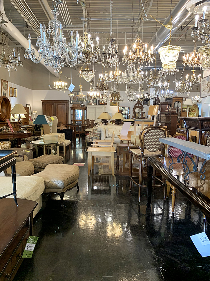 Chandelier heaven or lighting museum? Either way, your ceiling at home suddenly feels woefully underdressed.