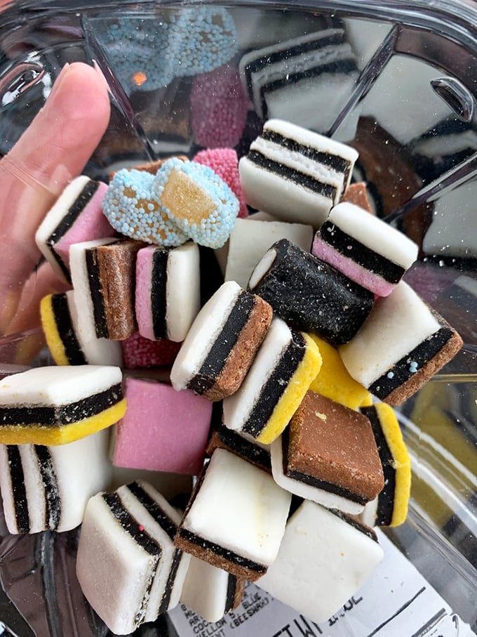 These aren't just licorice allsorts—they're tiny, colorful works of art. Each piece is like edible folk art designed by sugar-fueled craftspeople with very steady hands.