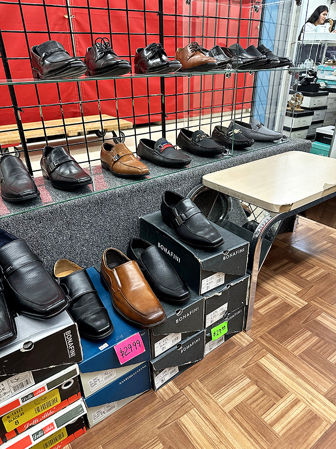 Men's dress shoes lined up like job candidates, each one promising to make a good impression at your next important meeting.