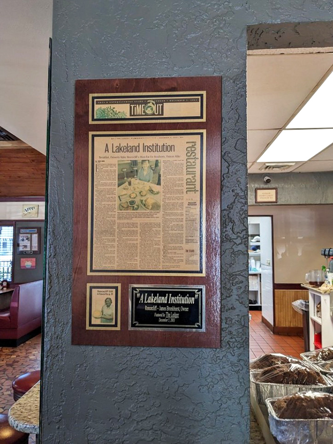 The framed newspaper clipping doesn't just say "A Lakeland Institution"&mdash;it's documented proof that some places earn their legendary status honestly.